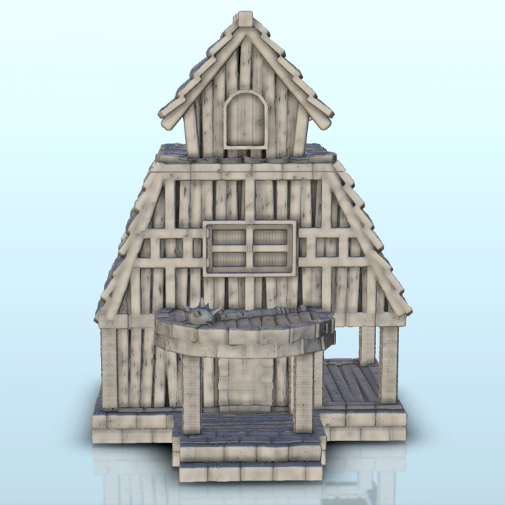 3D Printable Armory store with awning, terrace and double roof (1 ...