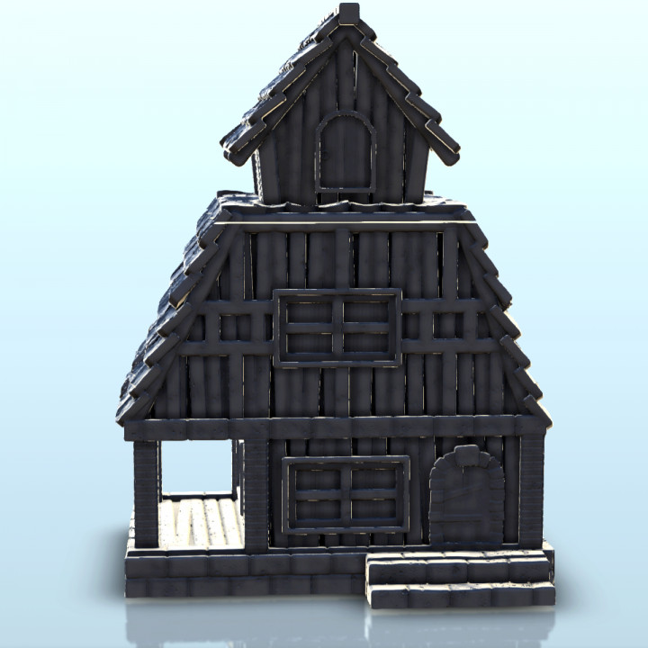 3D Printable Armory store with awning, terrace and double roof (1 ...
