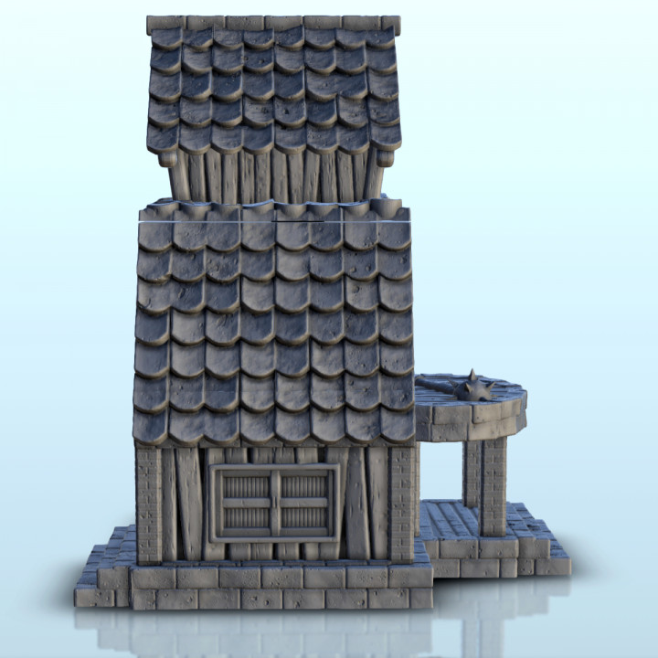 3D Printable Armory store with awning, terrace and double roof (1 ...