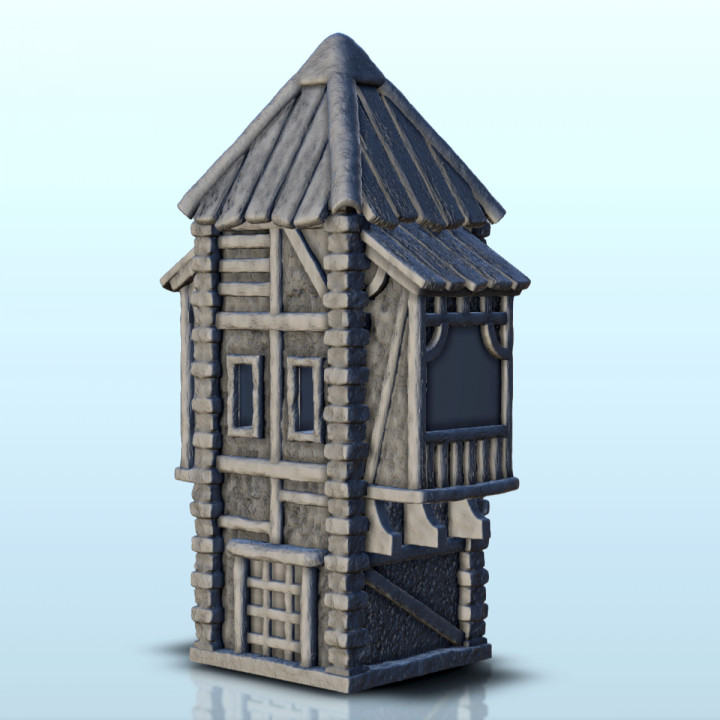 3D Printable Medieval stone tower with double oriel windows (11 ...