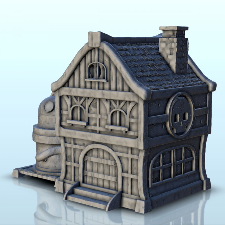 3D Printable Fantasy alchemist house with cistern and pipes (7 ...