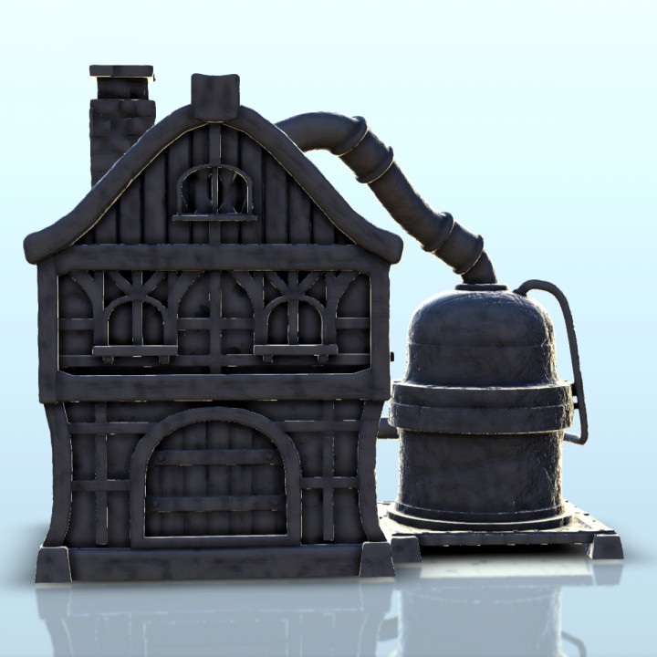 3D Printable Fantasy alchemist house with cistern and pipes (7 ...