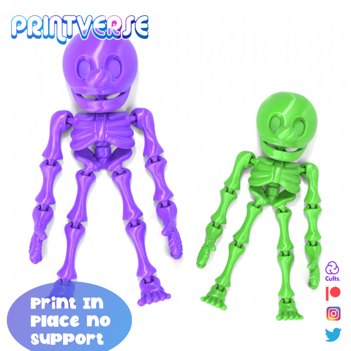 3D Printable Flexy Print In Place Chibi Skeleton by Printverse