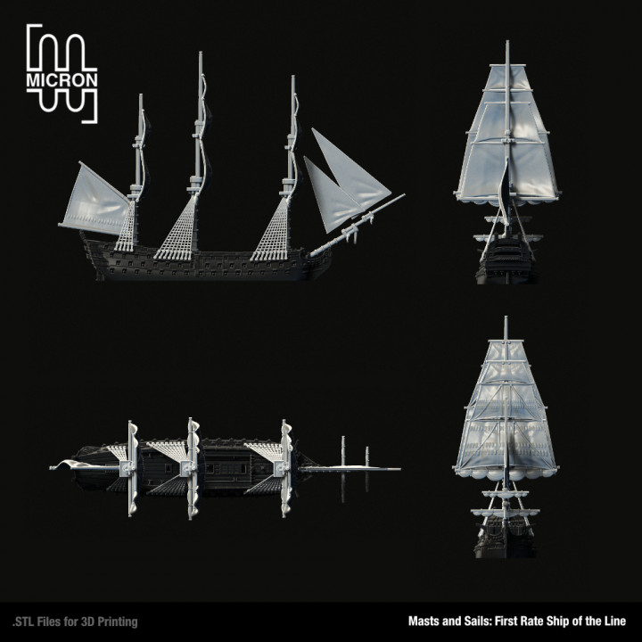 3D Printable Masts, Sails and Ratlines: First Rate Ship of the Line by ...