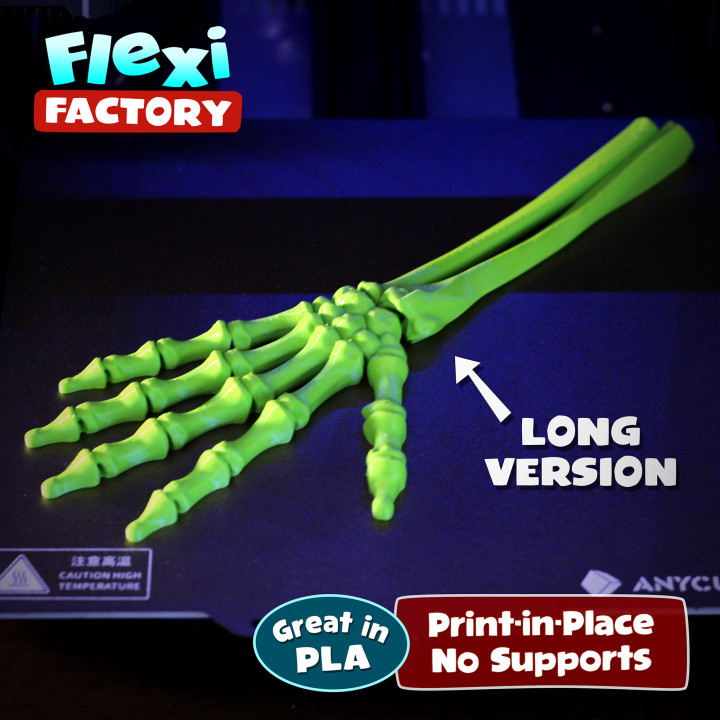 3D Printable FLEXI PRINT-IN-PLACE SKELETON HAND by Flexi Factory