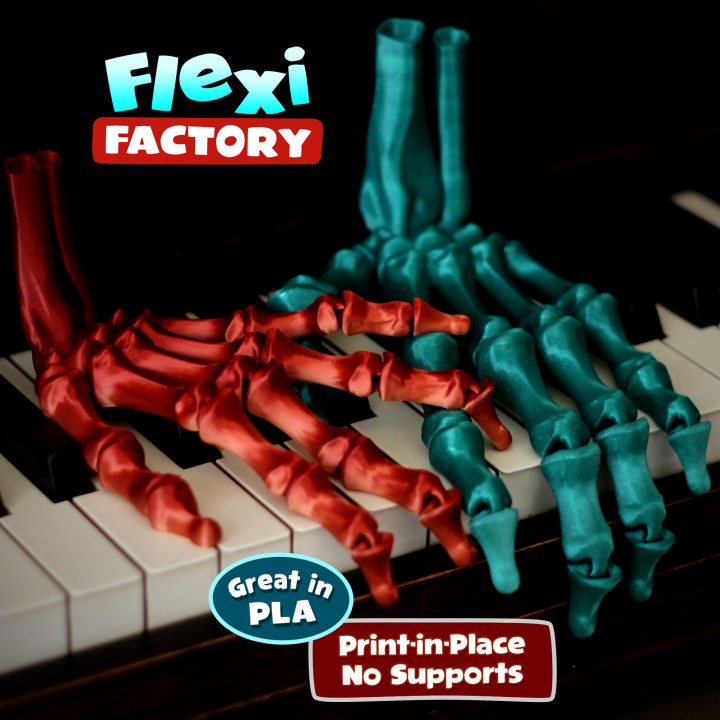 3D Printable FLEXI PRINT-IN-PLACE SKELETON HAND by Flexi Factory