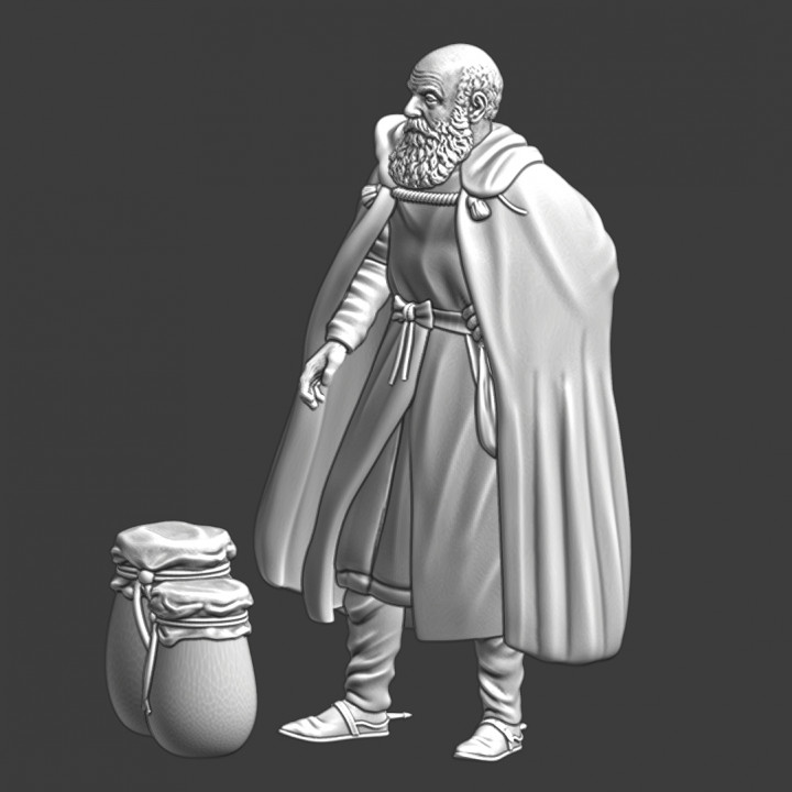3D Printable Medieval Merchant - with pots by Northern Crusades Miniatures