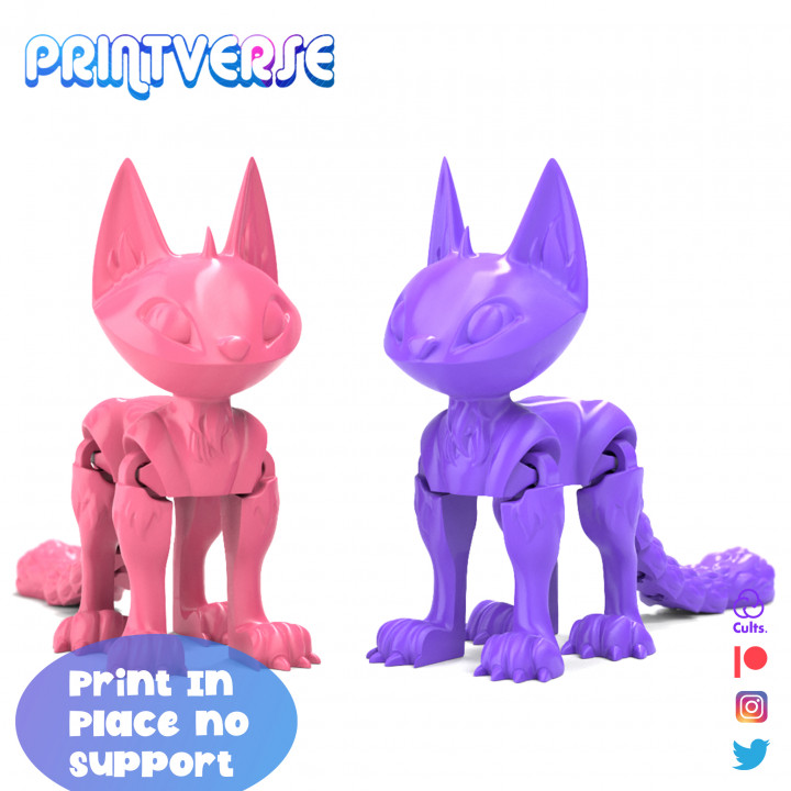 3D Printable Flexy Print In Place Cat by Printverse