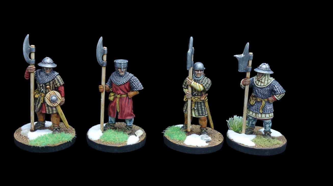 3D Printable 13th Century Billmen at rest by Medbury Miniatures