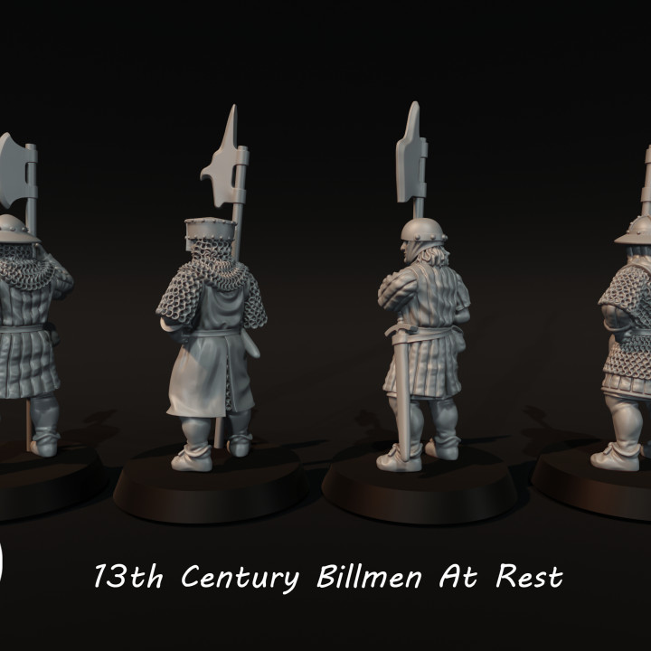 3D Printable 13th Century Billmen at rest by Medbury Miniatures