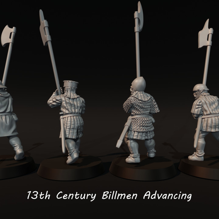 3D Printable 13th Century Billmen advancing by Medbury Miniatures