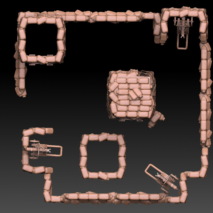3D Printable Sandbag Fortifications by Sharedog Miniatures