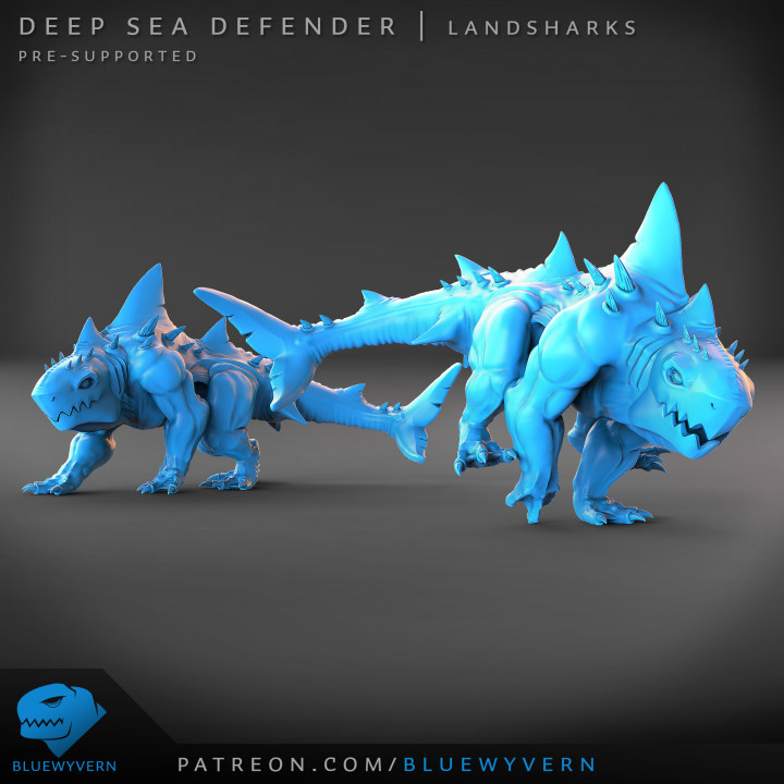 3D Printable Deep Sea Defenders - Landsharks by BlueWyvern