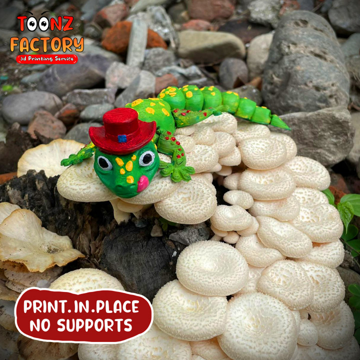 3D Printable Flexi Print-In-Place Cute Gecko Articulated by Toonz Factory