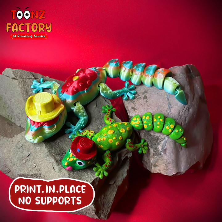 3D Printable Flexi Print-In-Place Cute Gecko Articulated by Toonz Factory