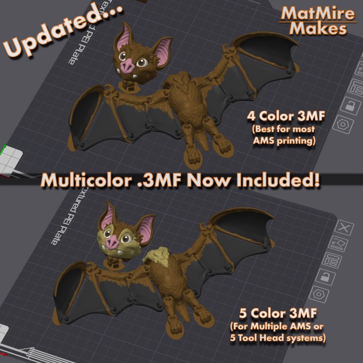 3D Printable Bat articulated figure, print-in-place body, snap-fit head ...