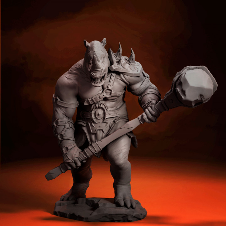 3D Printable RAINO-The Rhino Warrior (ONLY FREE BASE) by ToyDoy Miniatures