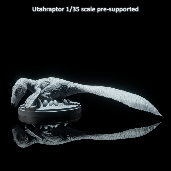 3D Printable Utahraptor sitting on eggs 1-35 scale pre-supported ...