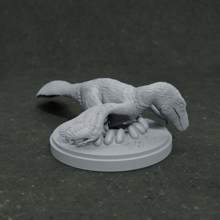 3D Printable Utahraptor sitting on eggs 1-35 scale pre-supported ...