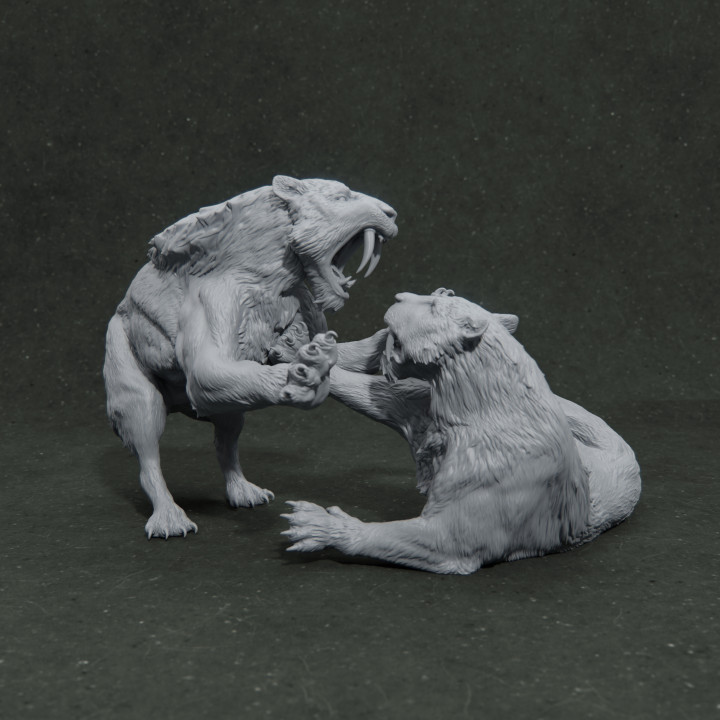 3D Printable Smilodon Populator fighting 1-35 scale pre-supported by ...