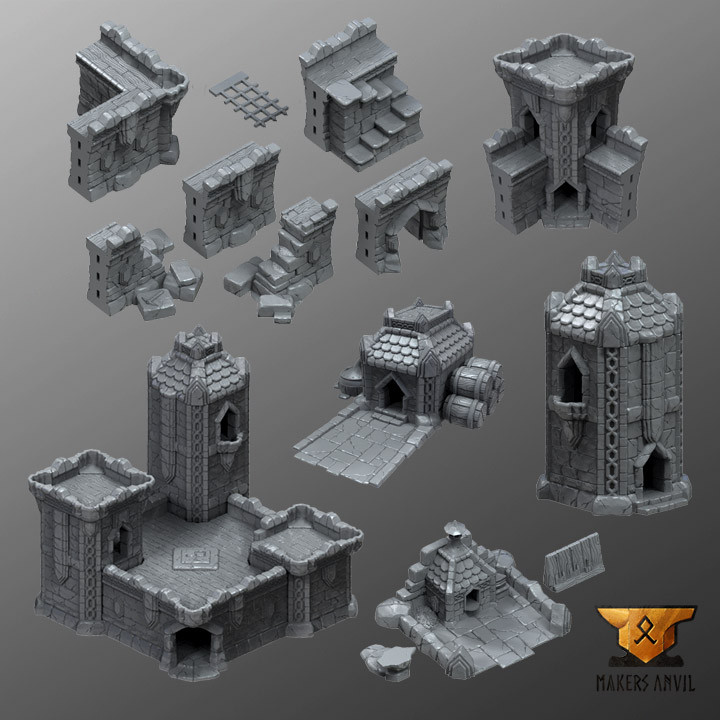 3D Printable Dwarf Settlement - Full Set by Makers Anvil