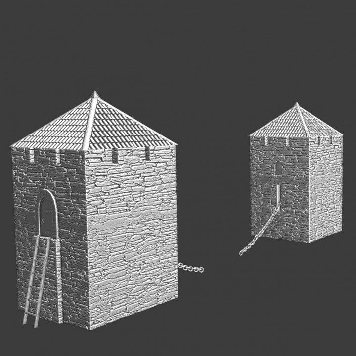 3D Printable Medieval River blockade - Two towers and chain by Northern ...
