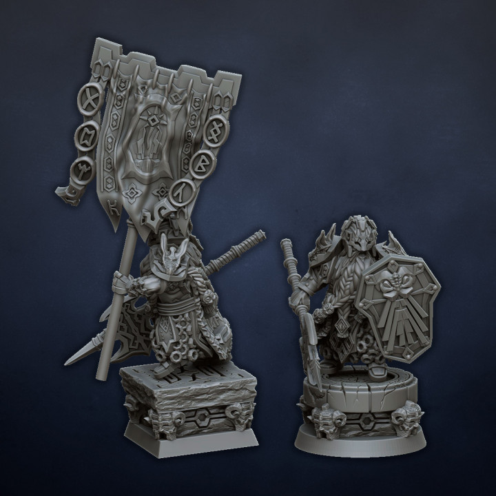 3D Printable Clan Lord, Battle Standard Bearer by Dragon's Lake Miniaturas