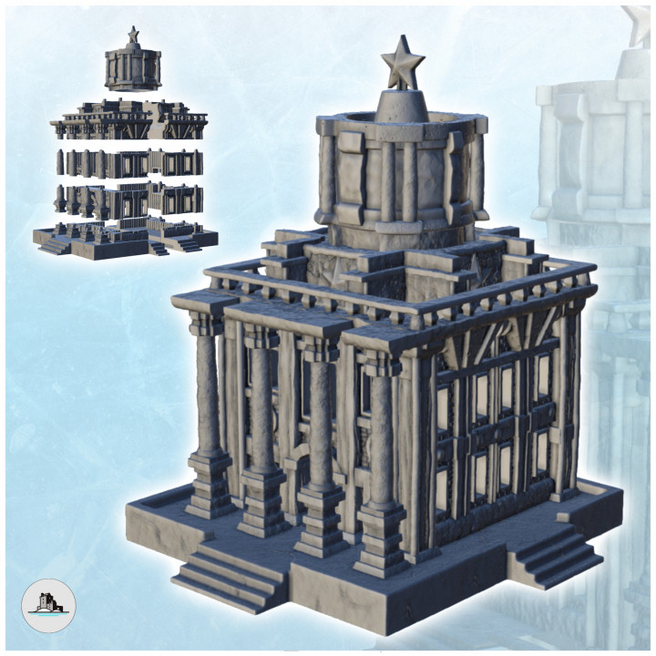 3D Printable Large Soviet building on platform with columns and star (1 ...