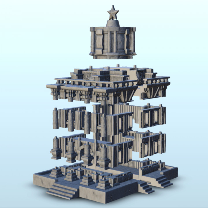 3D Printable Large Soviet building on platform with columns and star (1 ...
