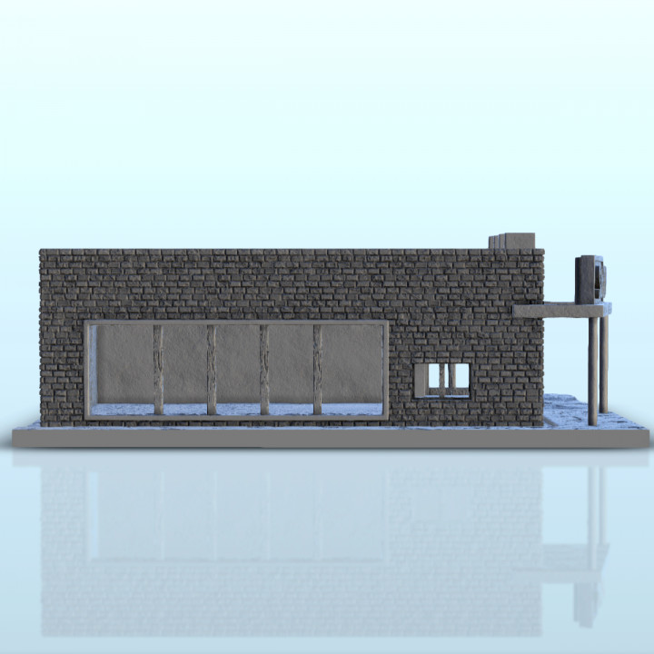 3D Printable Modern brick store with canopy and entrance sign (12 ...