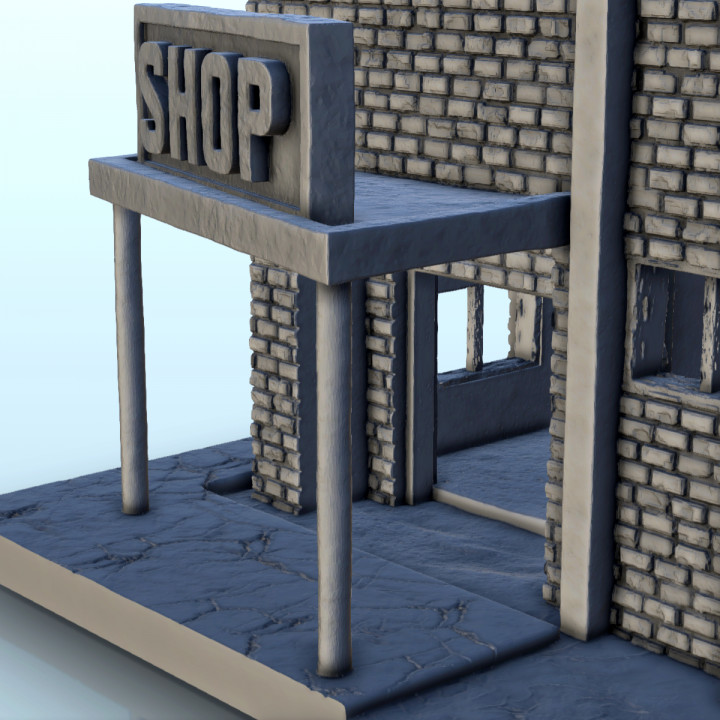 3D Printable Modern brick store with canopy and entrance sign (12 ...