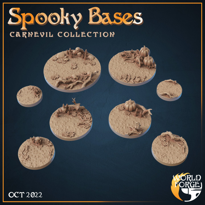 3D Printable Spooky Bases x8 by World Forge Miniatures