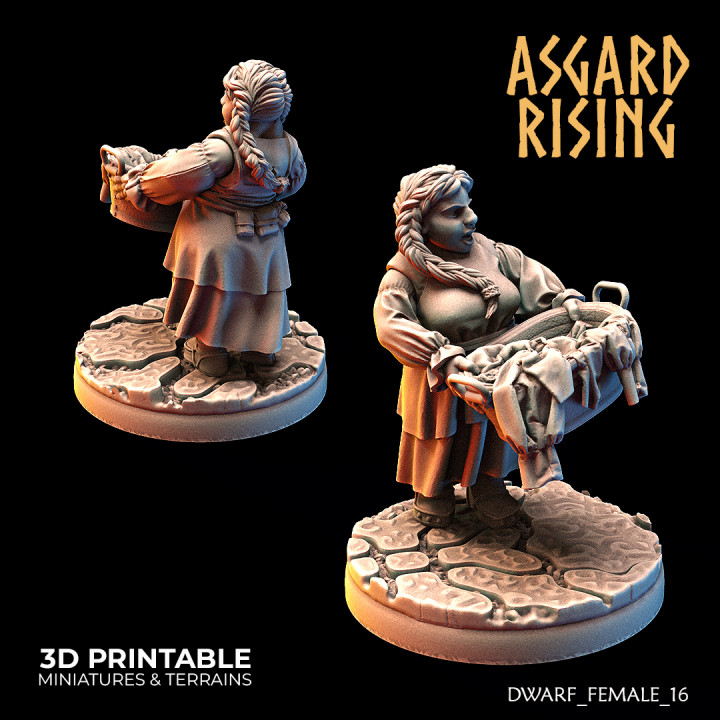 3d Printable Dwarf Female Dwarven Townsfolk Modular Pre Supported