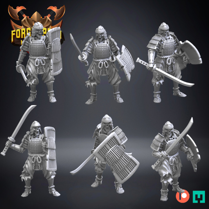 3D Printable Skeleton Undead Japanese Samurai Warriors Shadow Guards by ...