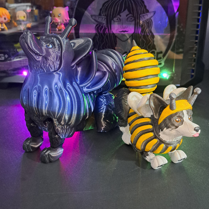 3D Printable CorBee - Flexy Corgi in a Bee Costume by MysticSaige