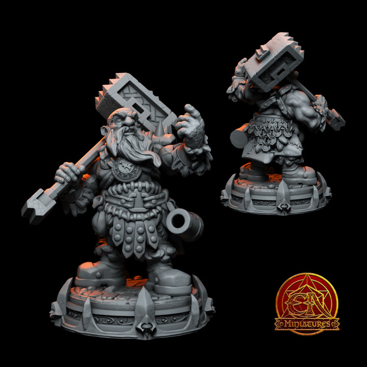 3D Printable Dalmyr Drunkhammer - Dwarf Barbarian by Hack N Slash Minis