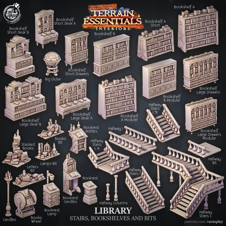 3D Printable Library Set (Pre-Supported) - Terrain by Cast n Play