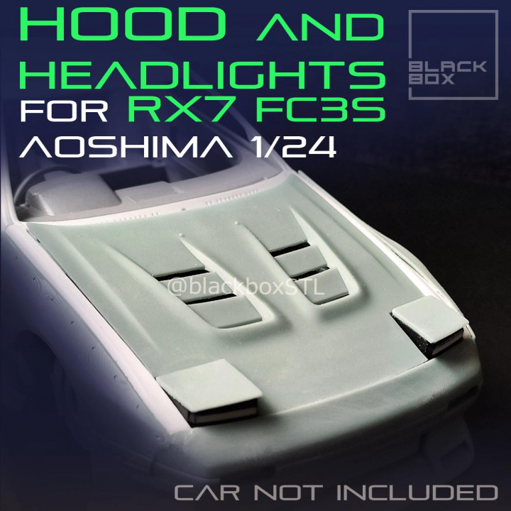 3D Printable HOOD and HEADLIGHT SET FOR RX7 FC3 AOSHIMA 1-24 MODELKIT ...