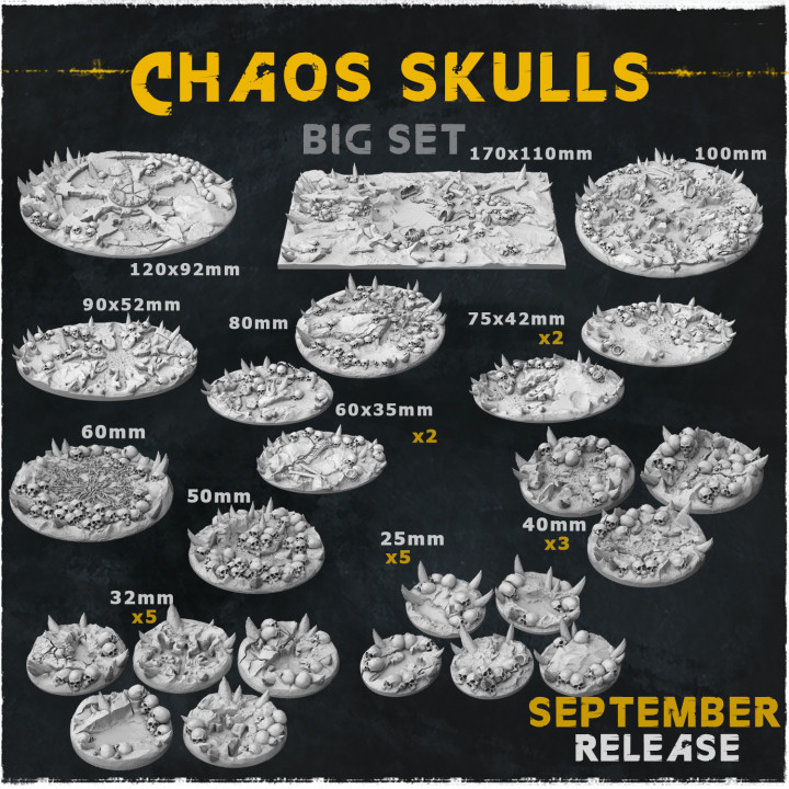 3D Printable Chaos Sculls - Bases & Toppers (Big Set) by Zabavka Workshop