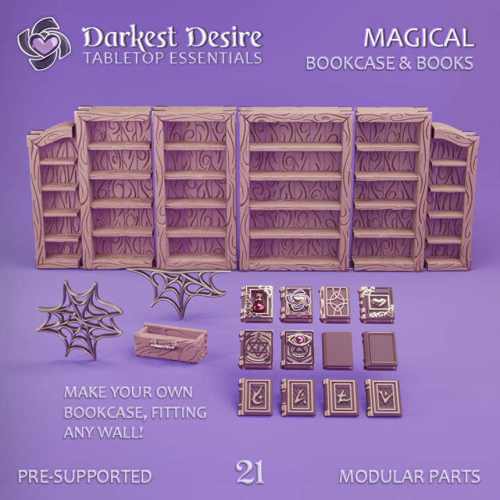 3D Printable Magical Bookcase & Books by Darkest Desire