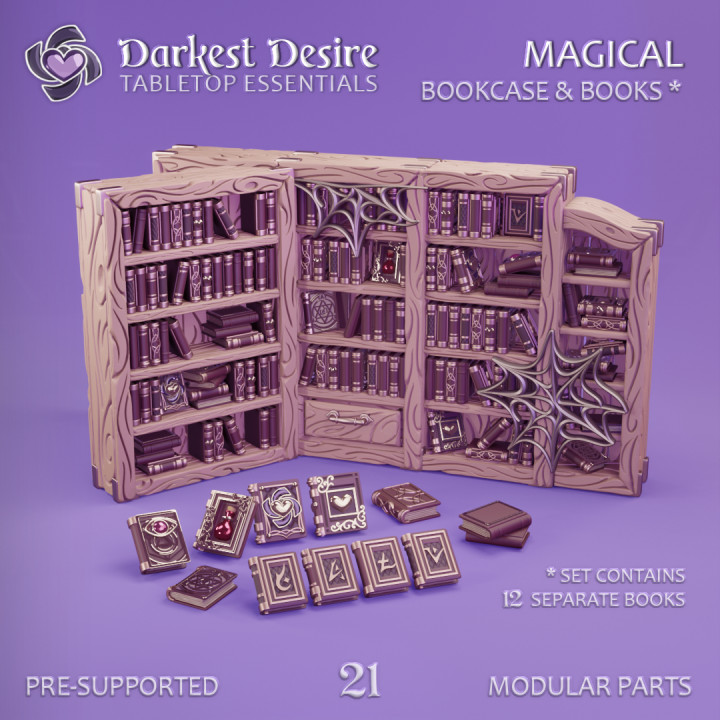 3D Printable Magical Bookcase & Books by Darkest Desire