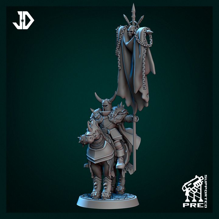 3D Printable Chaos Rider - E - Standard bearer rider - Pre-supported by JD miniatures