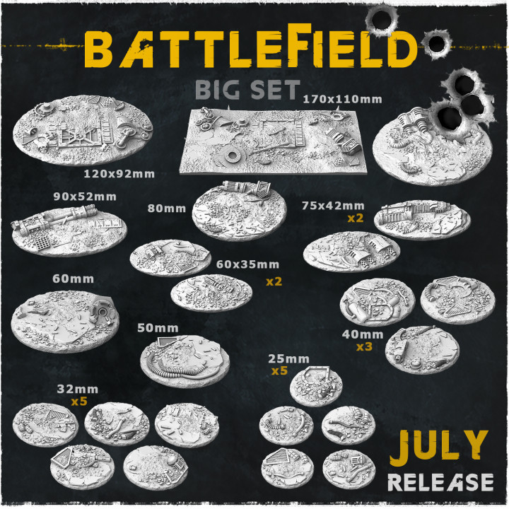 3D Printable Battlefield - Bases & Toppers (Big Set) by Zabavka Workshop