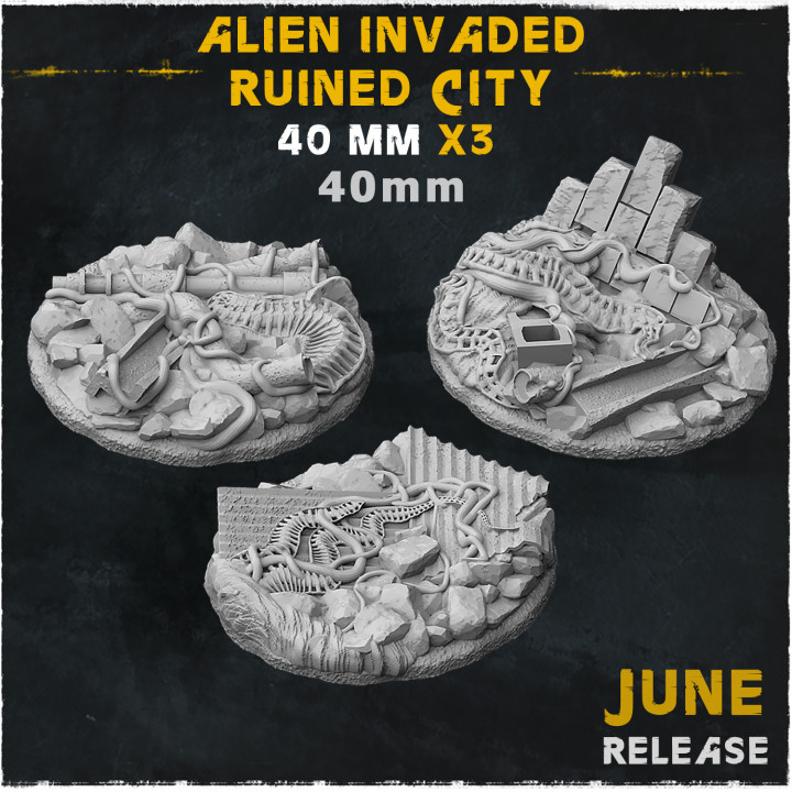 3D Printable Alien Invaded Ruined City - Base & Toppers (Small set) by ...