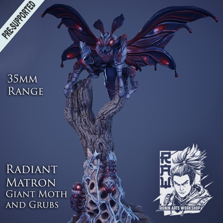 3D Printable Radiant Matron - Giant Moth with Grubs by Ronin Arts Workshop