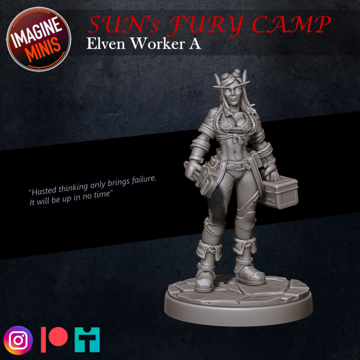 3D Printable Sun's Fury Camp - Elven Worker A by Imagine Minis