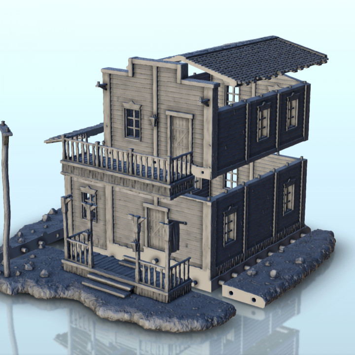 3D Printable Old house with flag and wooden stairs (22) - Six Gun Sound ...