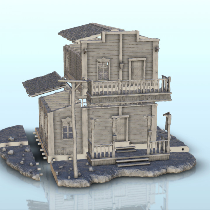 3D Printable Old house with flag and wooden stairs (22) - Six Gun Sound ...