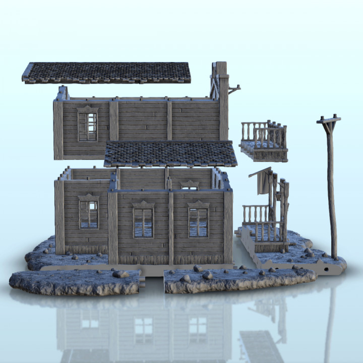 3D Printable Old house with flag and wooden stairs (22) - Six Gun Sound ...
