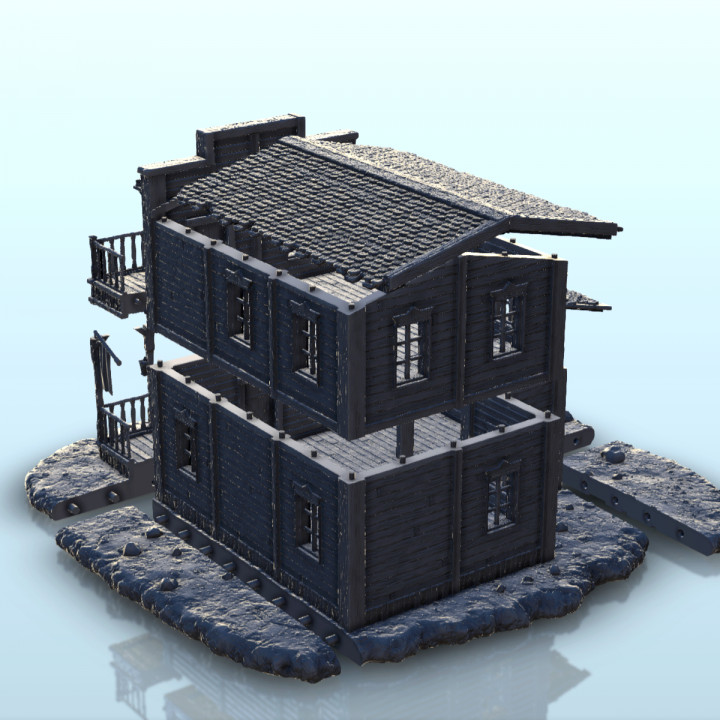 3D Printable Old house with flag and wooden stairs (22) - Six Gun Sound ...